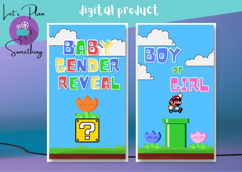 Mario Gender Reveal Video: Animated Gamer Baby Announcement (instant ...