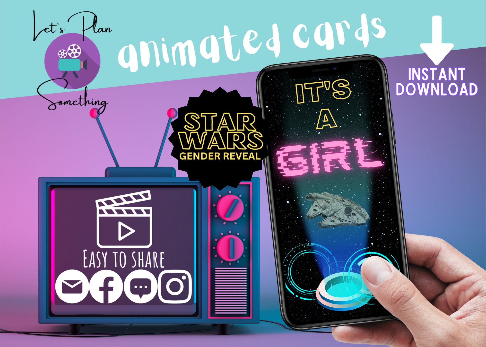 Its a GIRL! Animated Star Wars Gender Reveal, Jedi Baby Video ...