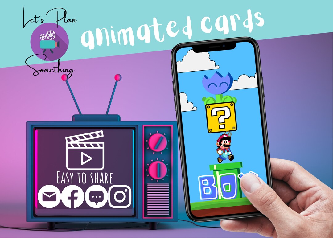 Mario Gender Reveal Video: Animated Gamer Baby Announcement (instant ...