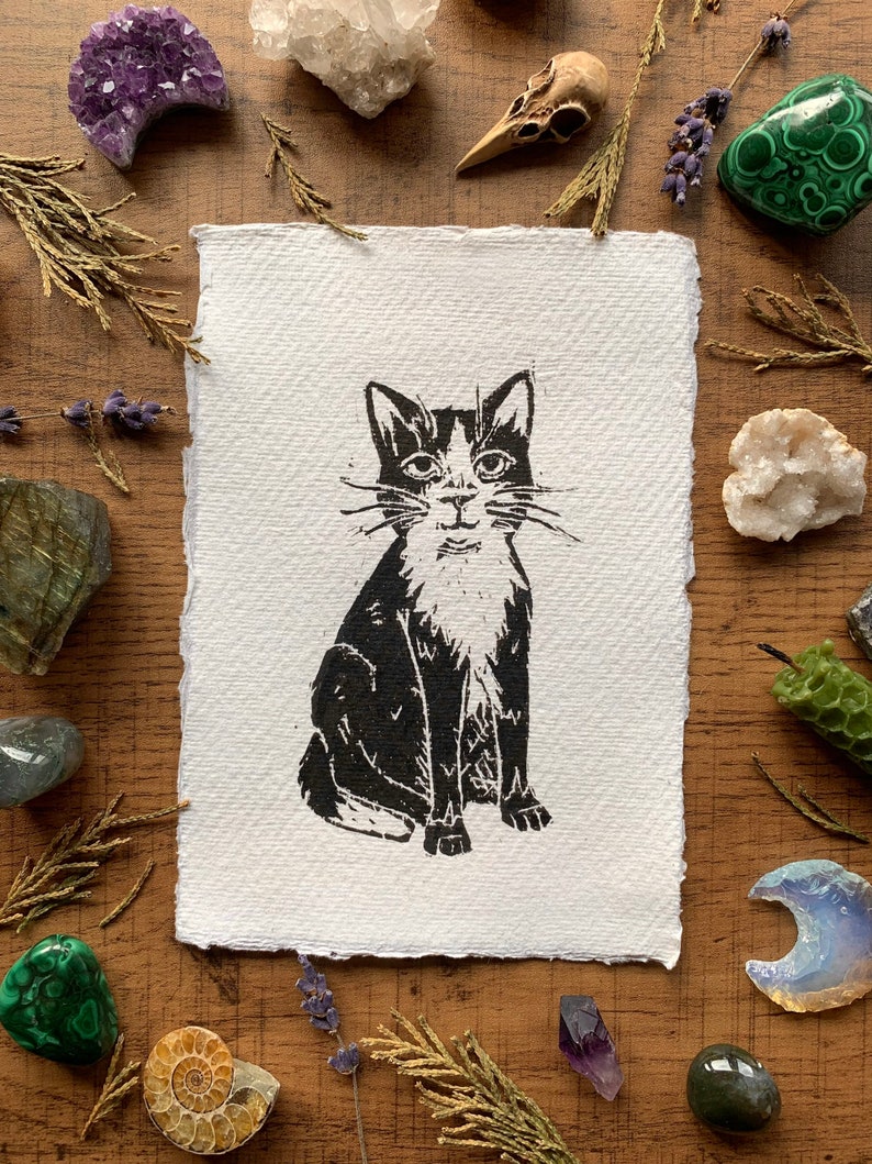 Cat Lino Print A6 Cats Feline Aesthetic Cute - Etsy