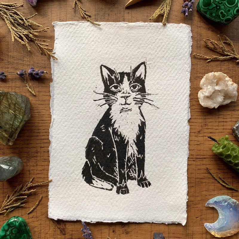 Cat Lino Print - Etsy UK