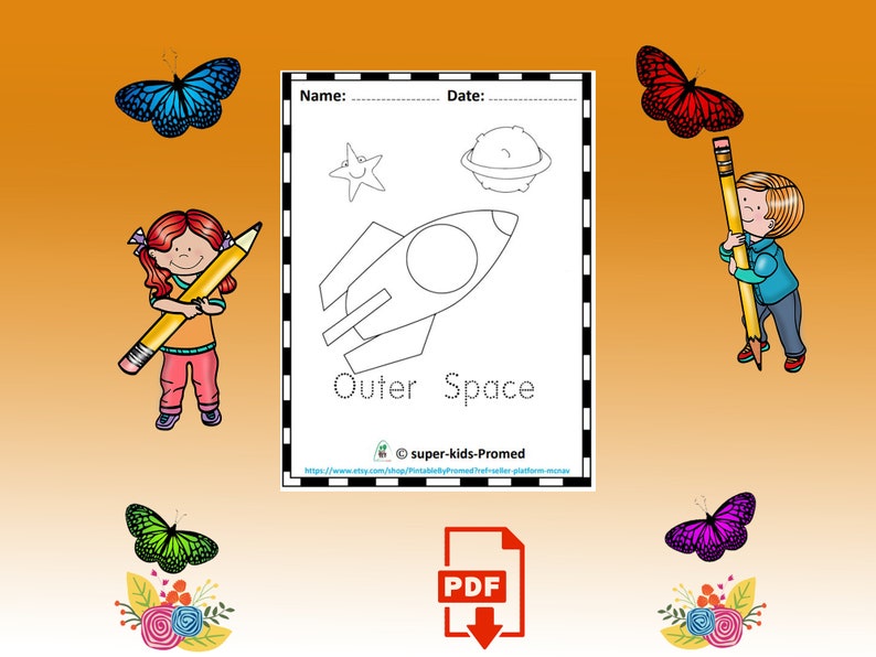 Editable Coloring Page Outer Space Birthday Party Activity Game ...