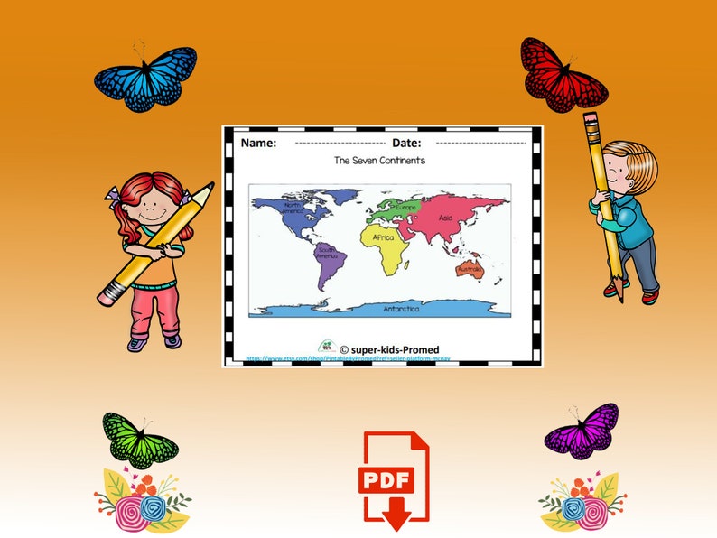 Continents, World Map Printable, Continents of the World, Preschool ...