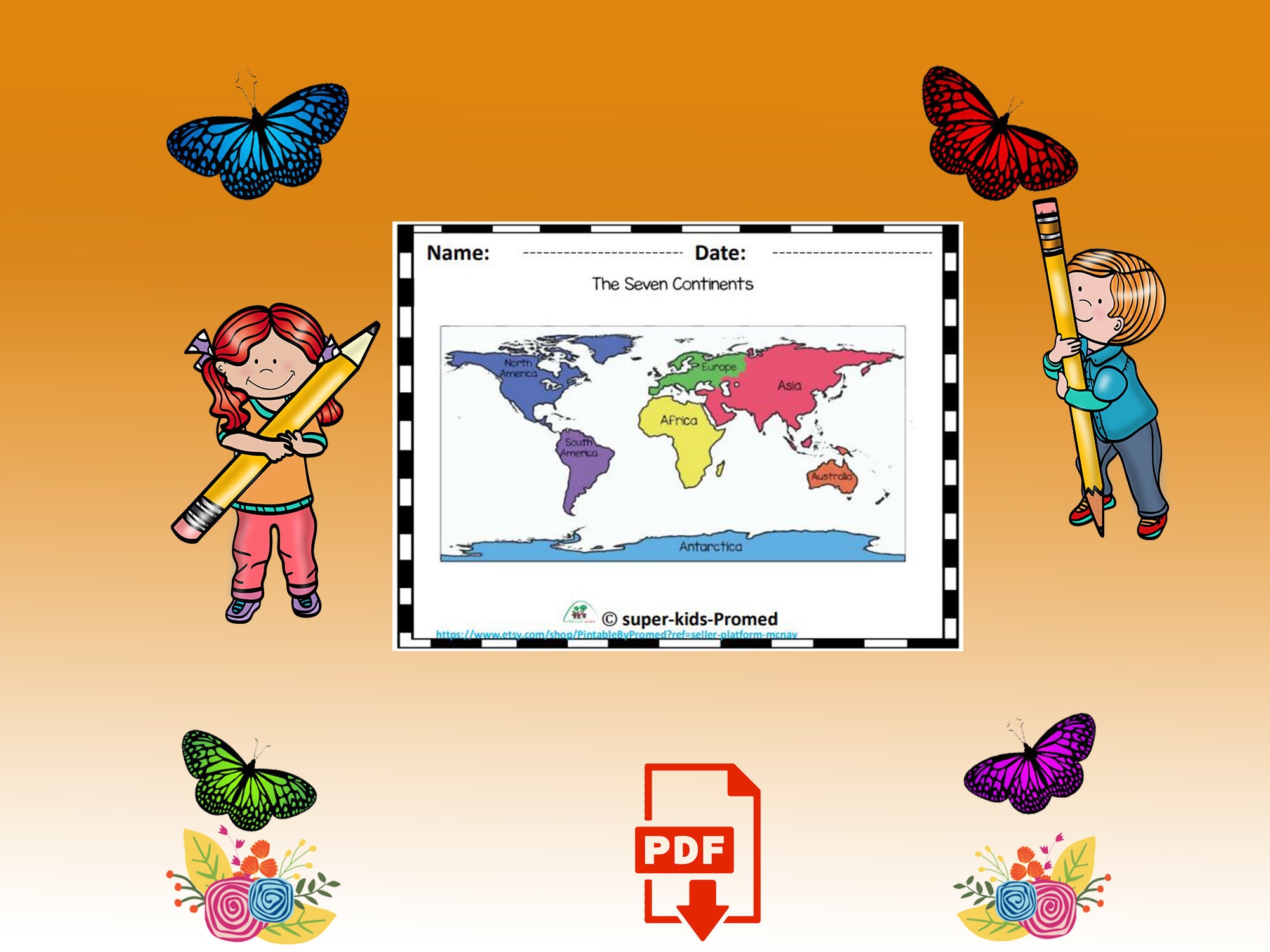 Continents, World Map Printable, Continents of the World, Preschool ...