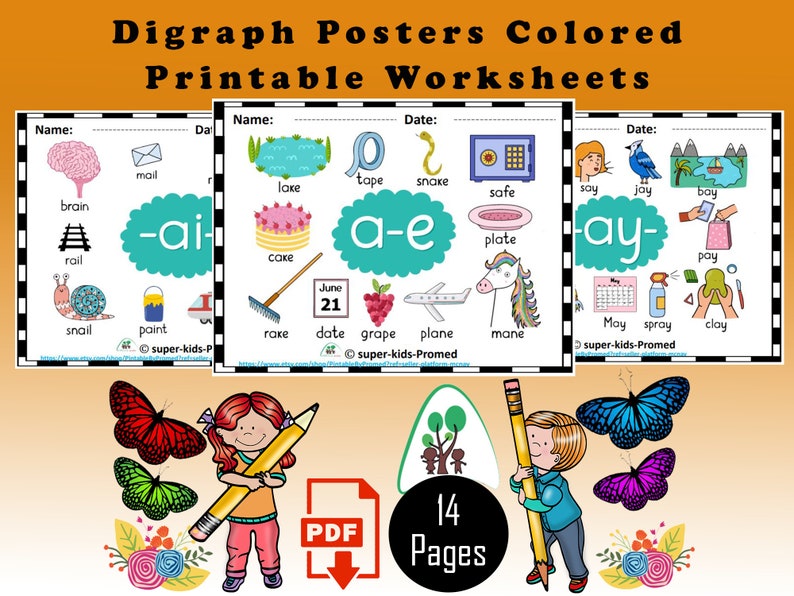 Digraph Posters Colored,printable Digraphs Dab It Worksheets ...