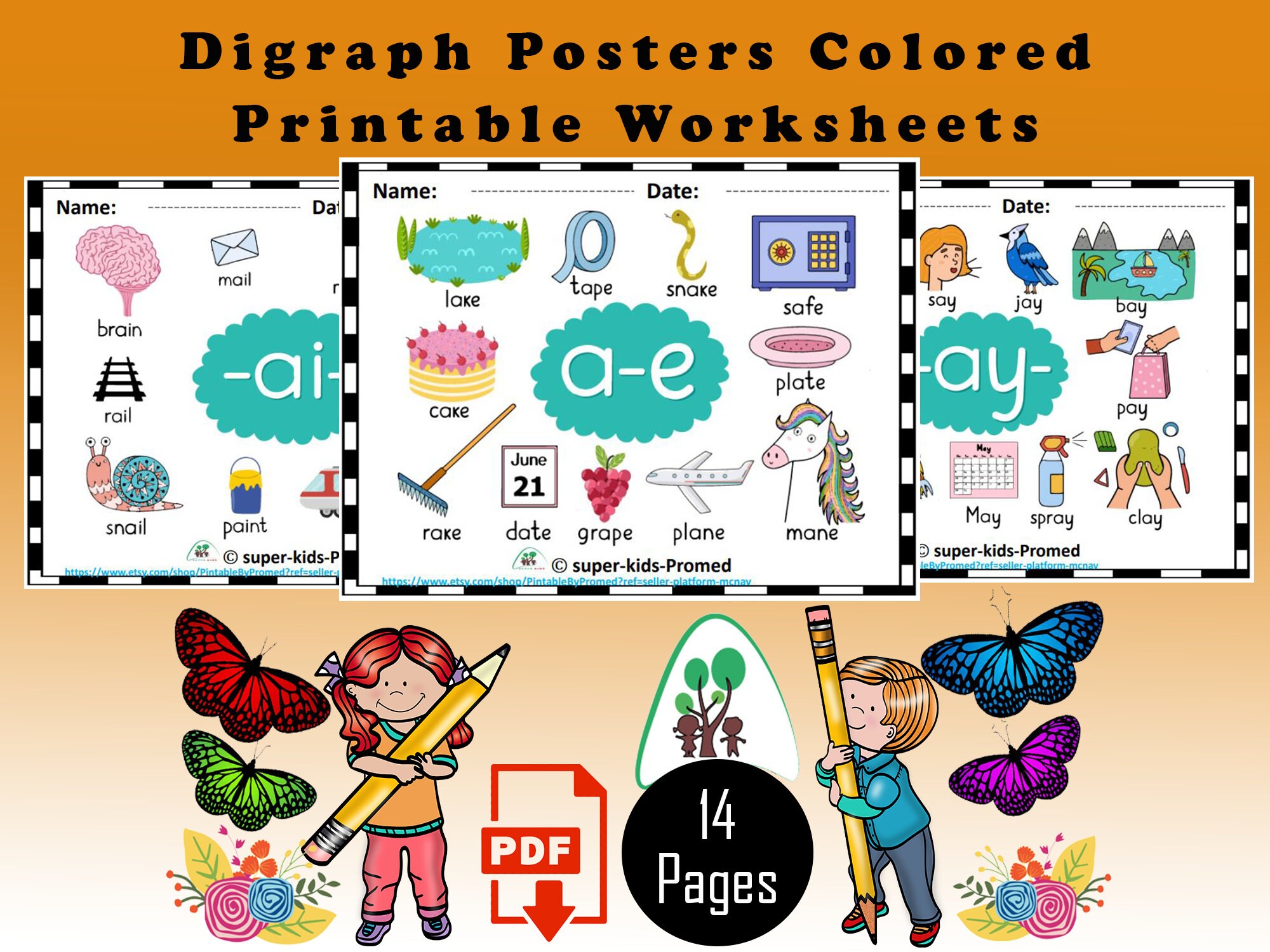 Digraph Posters Colored,printable Digraphs Dab It Worksheets ...