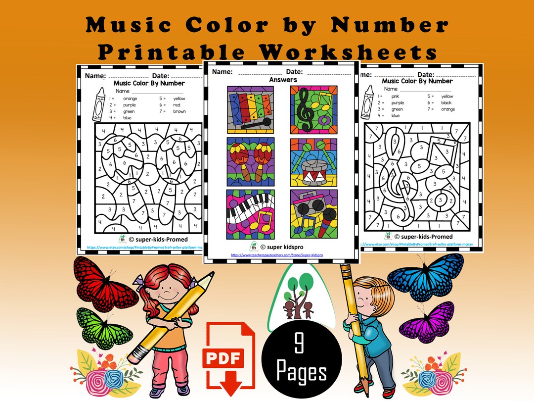 Music Color by Number Printable Worksheets,winter Color by Number ...