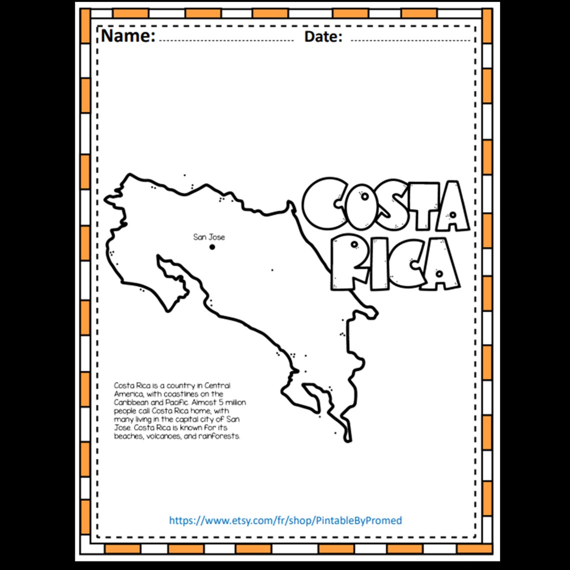 Costa Rica Coloring Pages – Read, Color, and Learn - Etsy