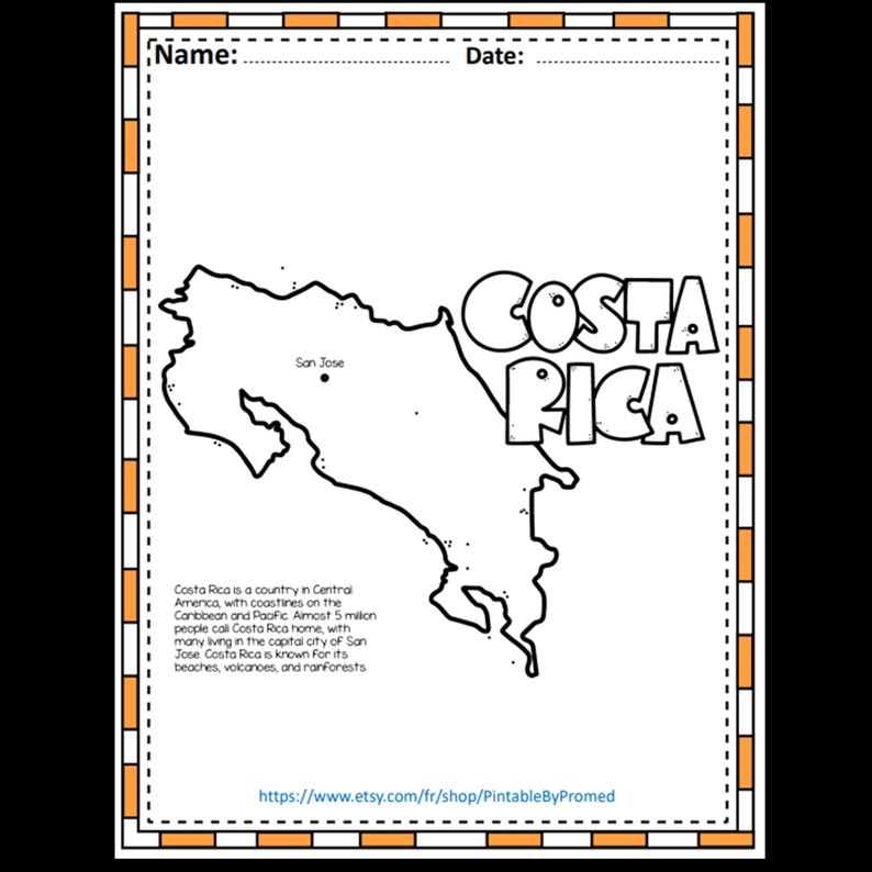 Costa Rica Coloring Pages – Read, Color, and Learn - Etsy