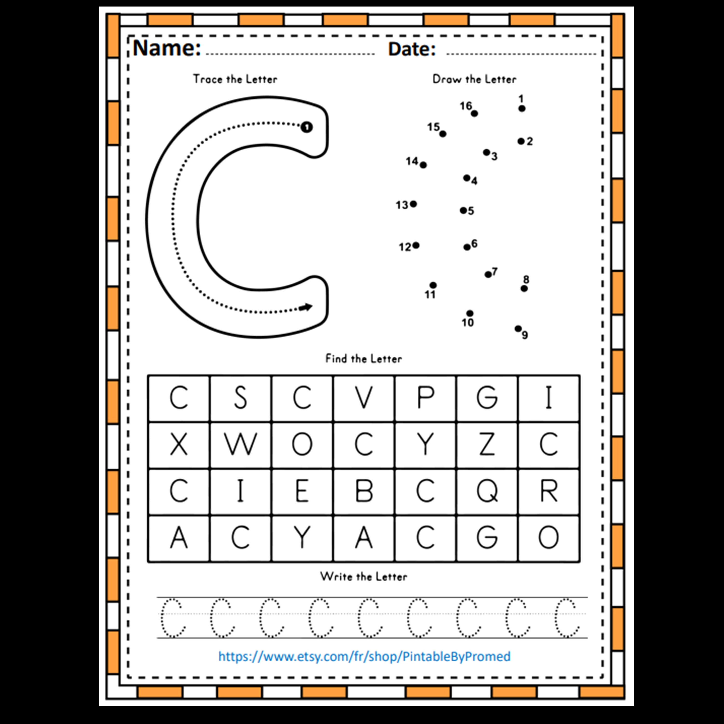 Alphabet Worksheets Printable Tracing Coloring Homeschool Teacher Kids ...