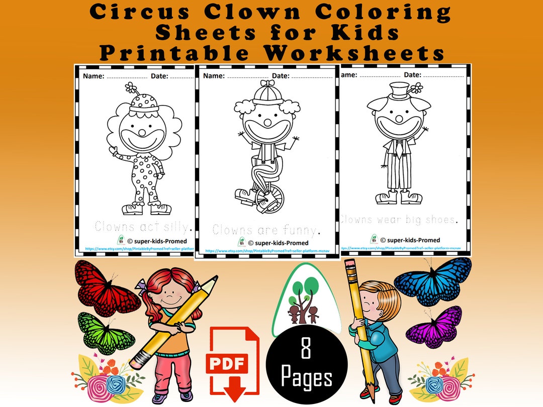 Circus Clown Coloring Sheets for Kids - Etsy