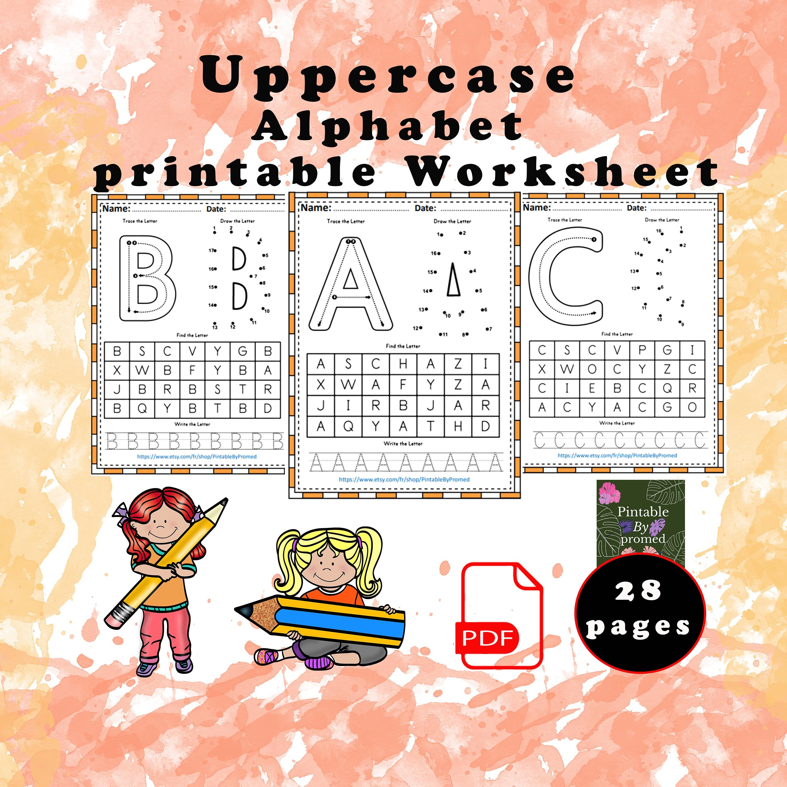 Alphabet Worksheets Printable Tracing Coloring Homeschool Teacher Kids ...