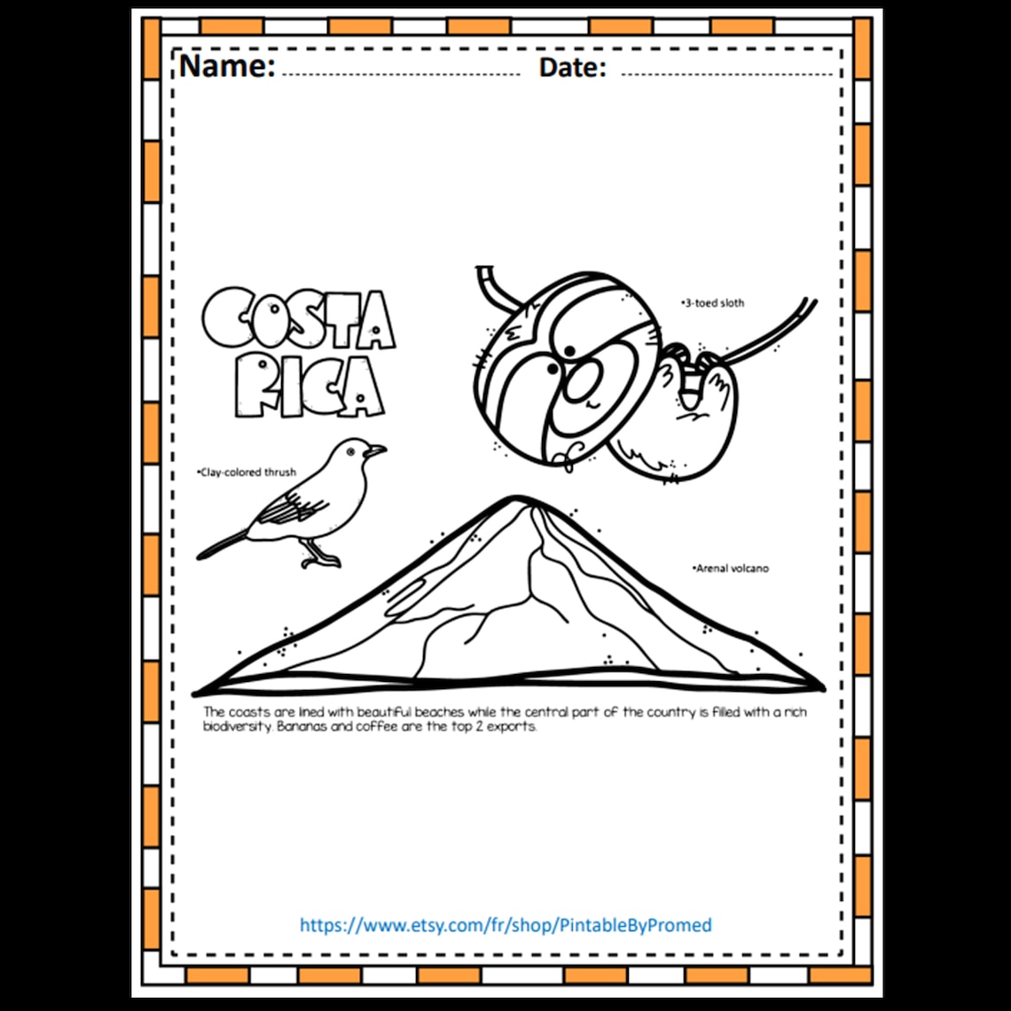 Costa Rica Coloring Pages – Read, Color, and Learn - Etsy