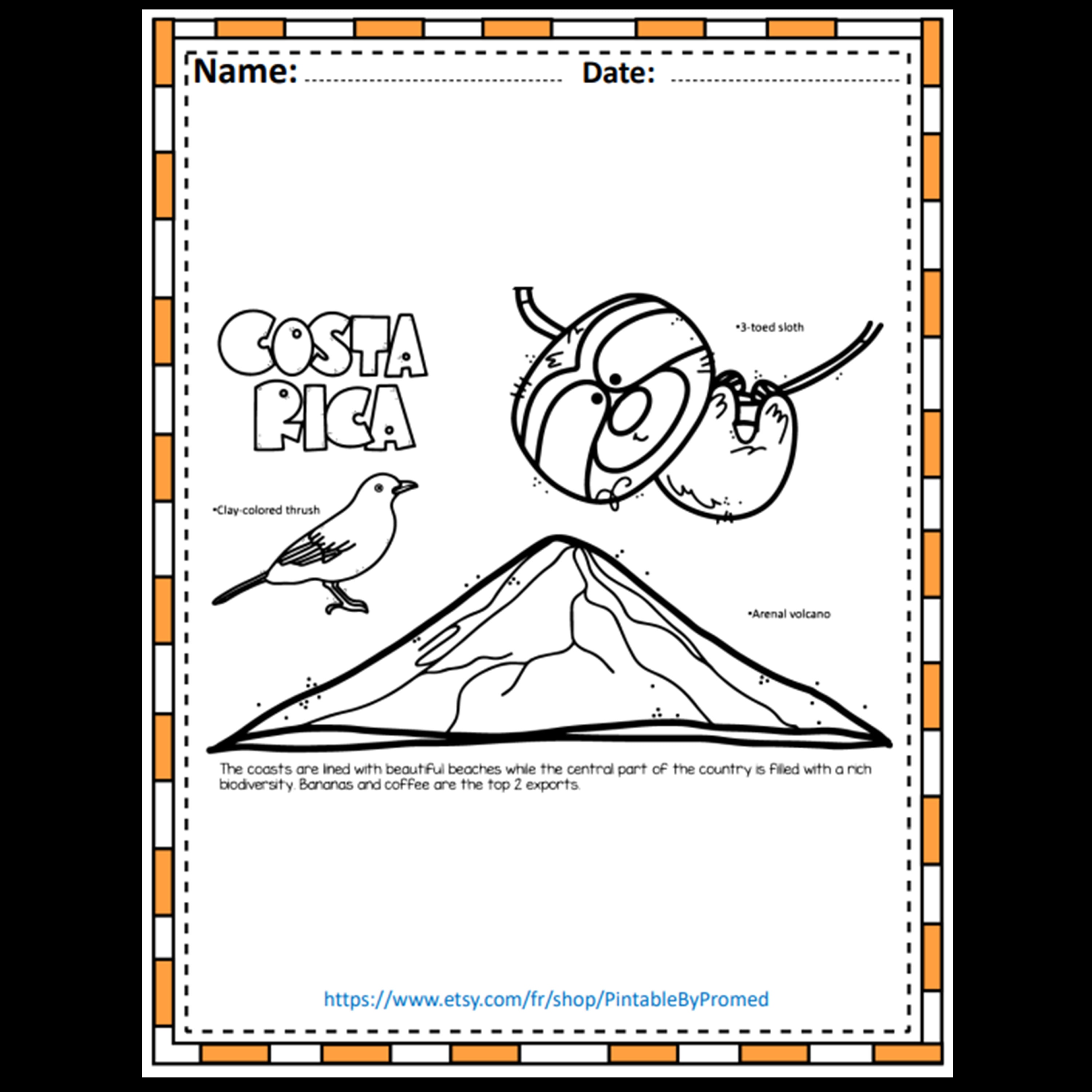 Costa Rica Coloring Pages – Read, Color, and Learn - Etsy
