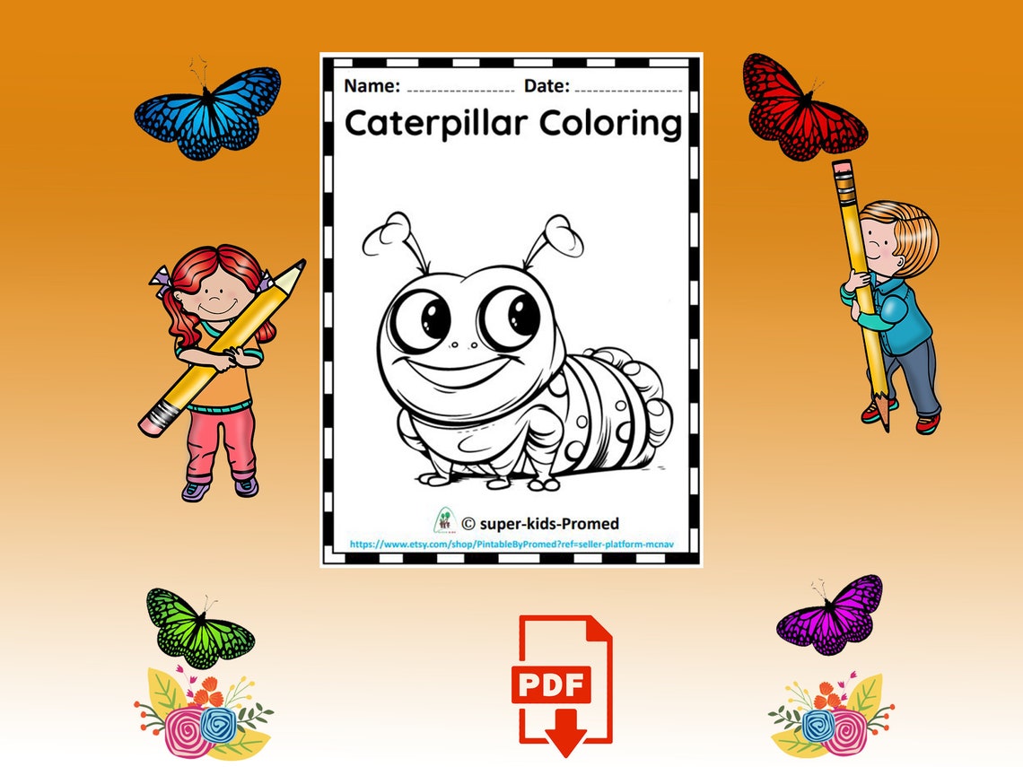 Cute Caterpillar Coloring Pages for Kids - Etsy