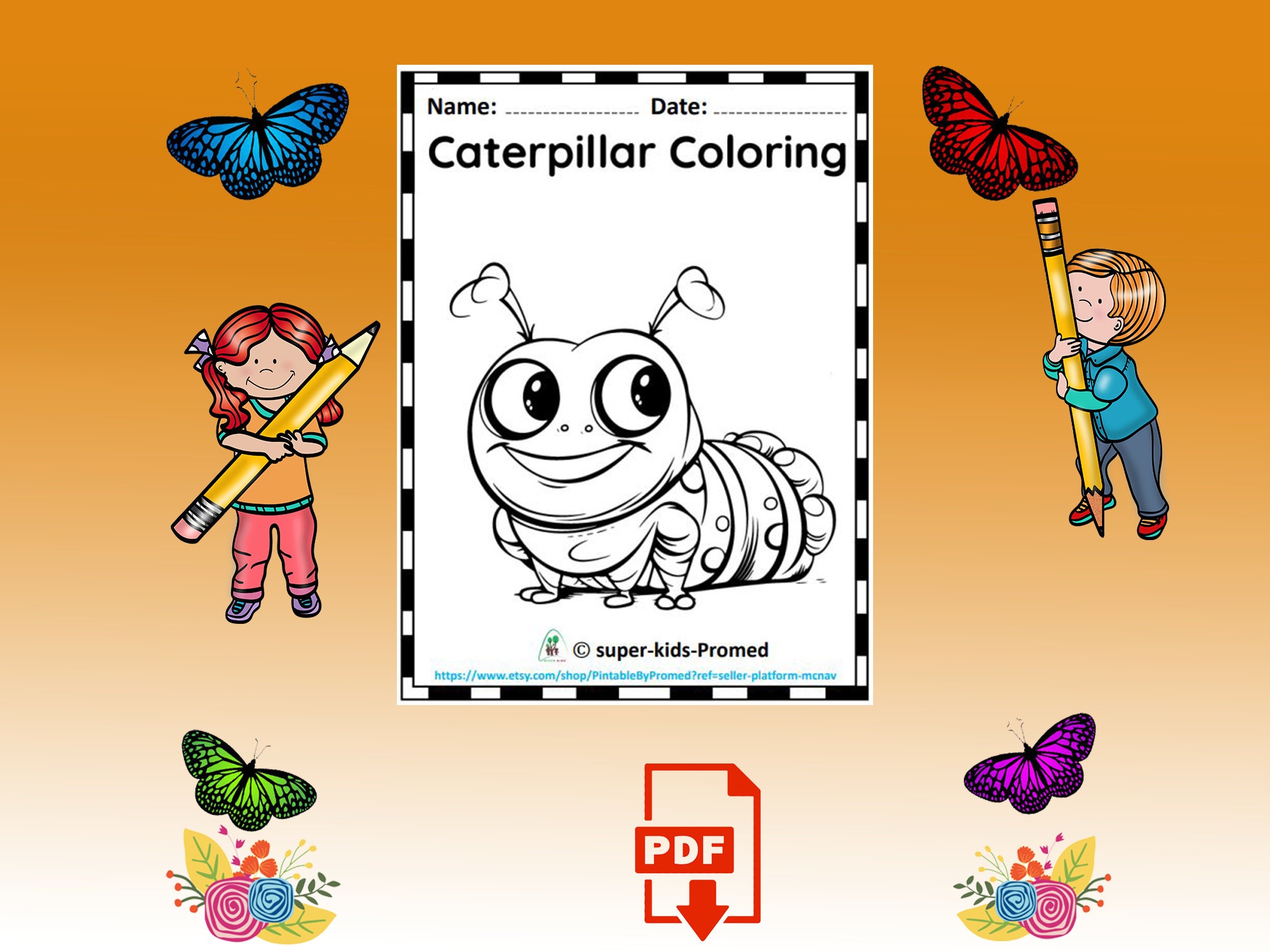 Cute Caterpillar Coloring Pages for Kids - Etsy
