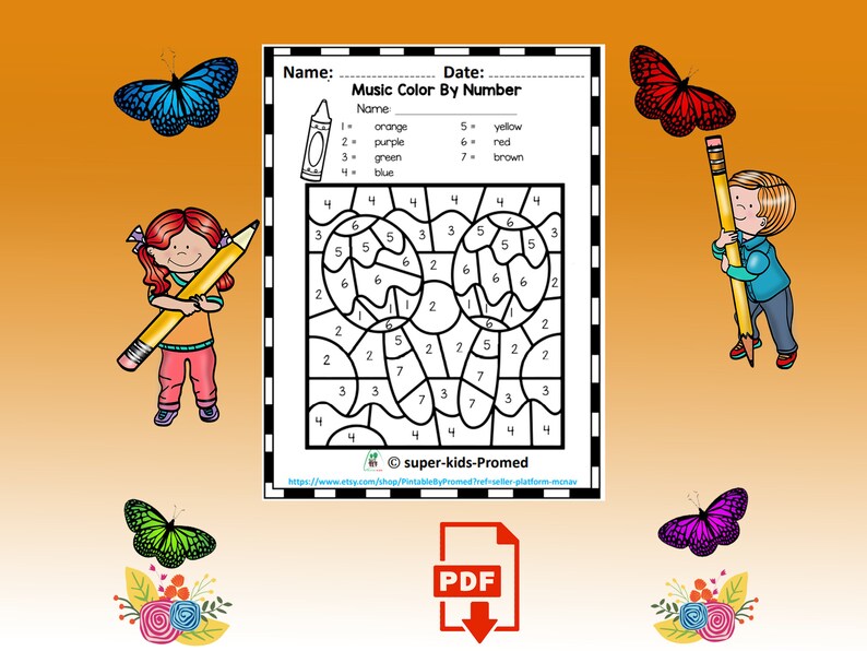 Music Color by Number Printable Worksheetswinter Color by - Etsy