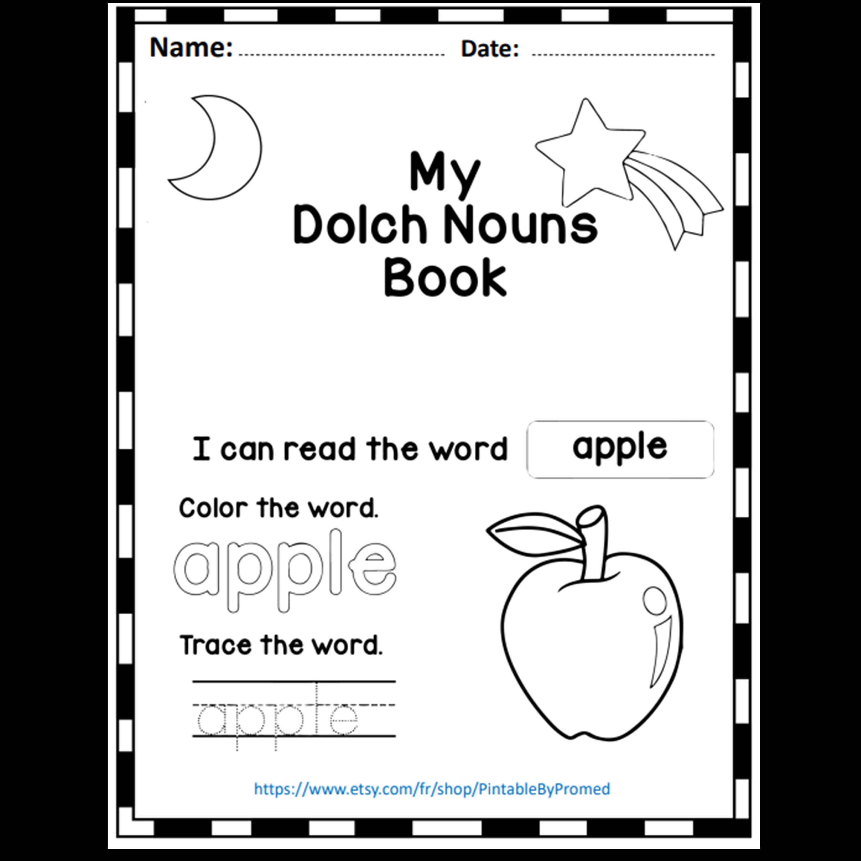 Dolch Nouns Booklet 49 Page,printable Dolch Pre-primer Sight Word ...