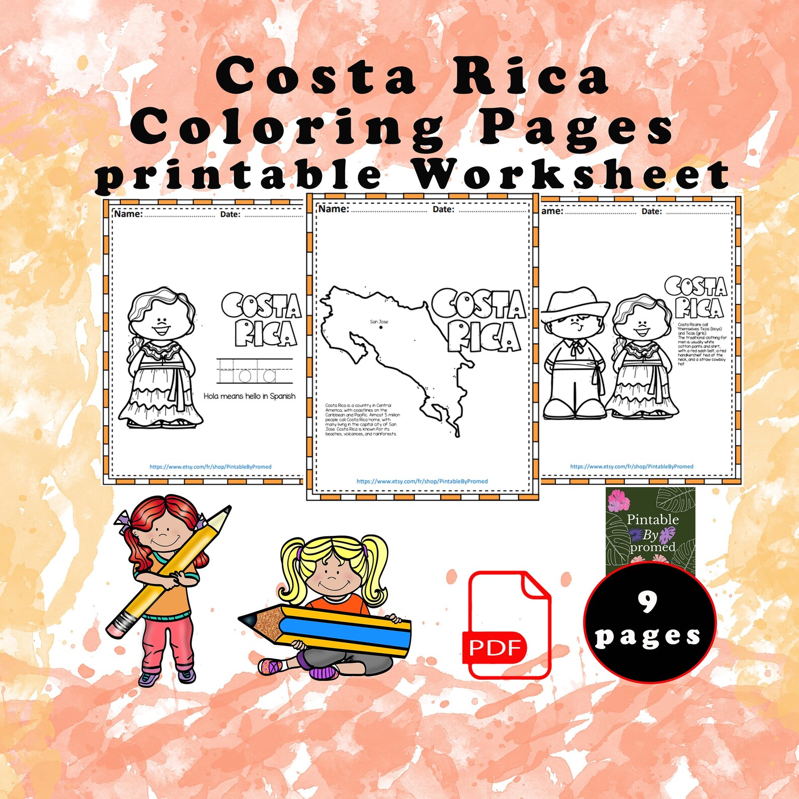 Costa Rica Coloring Pages – Read, Color, and Learn - Etsy