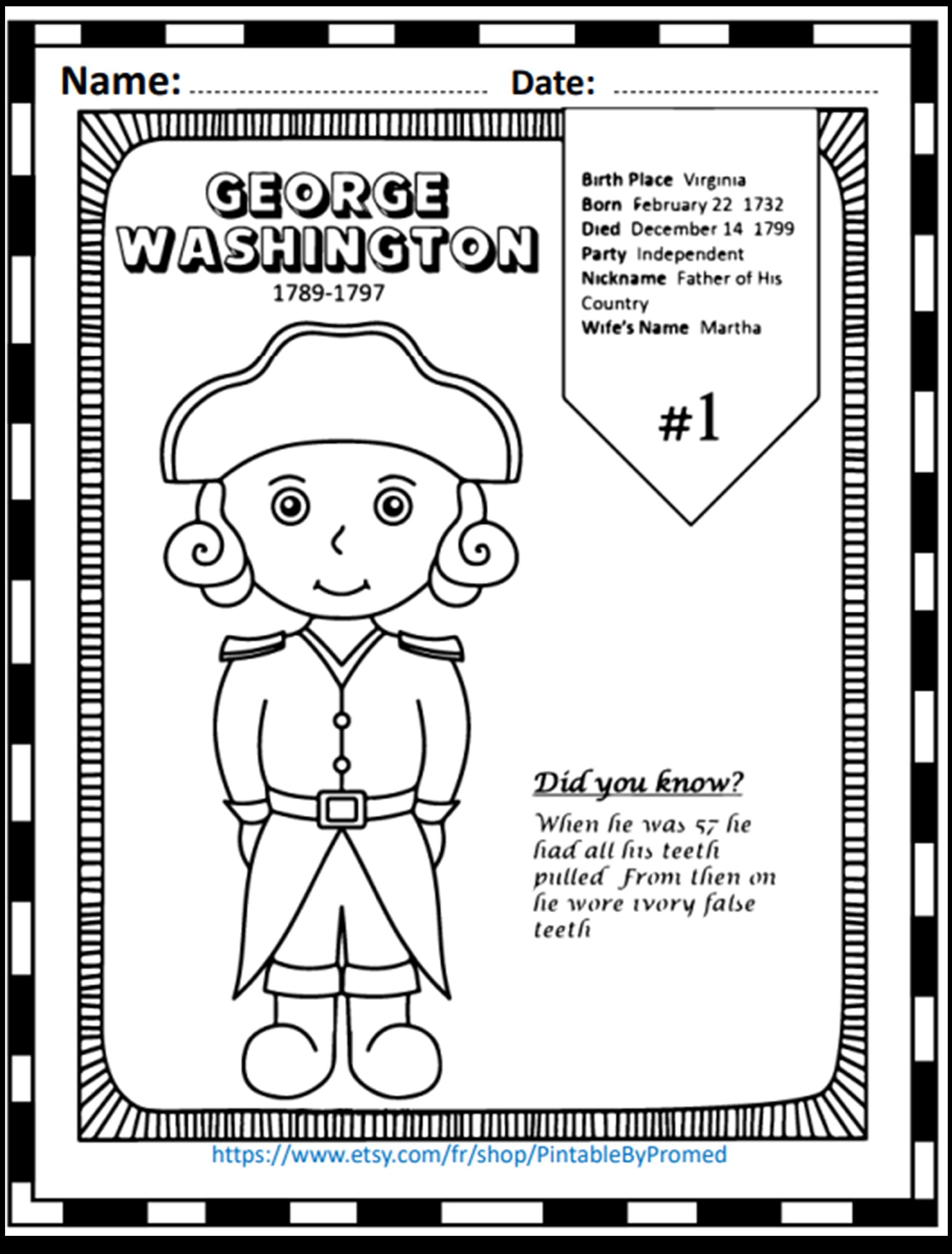 US PRESIDENTS Coloring Page Book Printables, Homeschool Curriculum ...