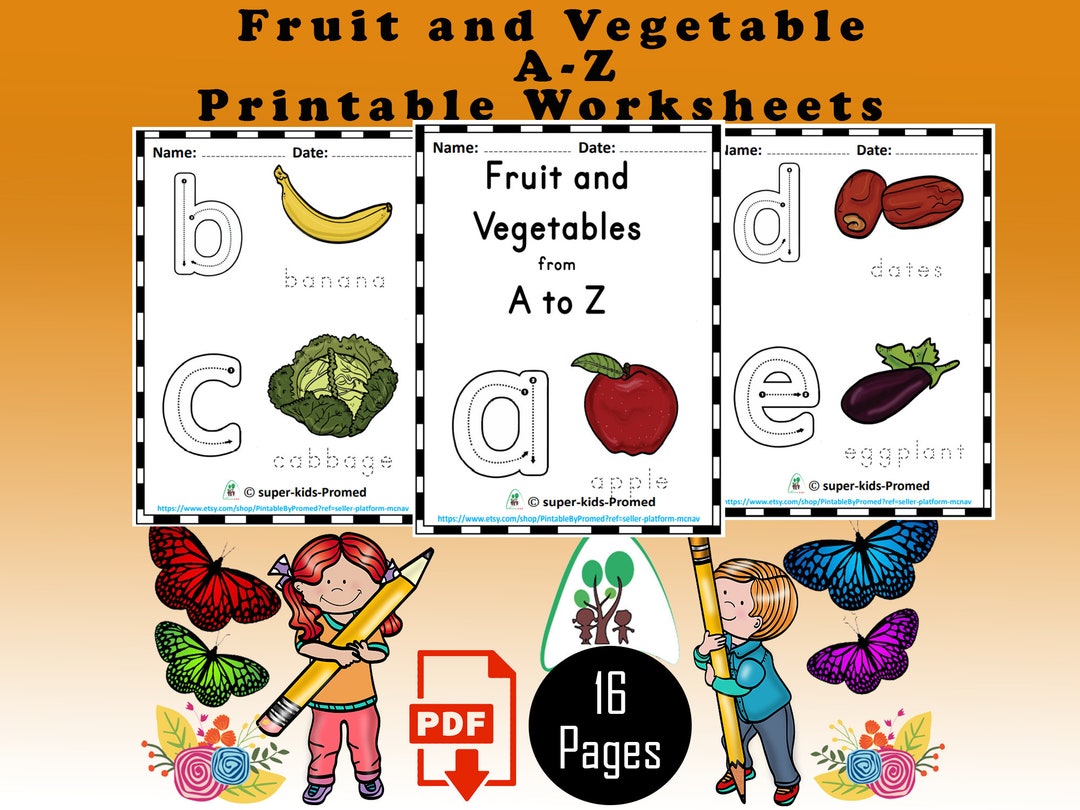 Fruit and Vegetable Printables A-Z, ABC Book Baby Shower Game Woodland ...