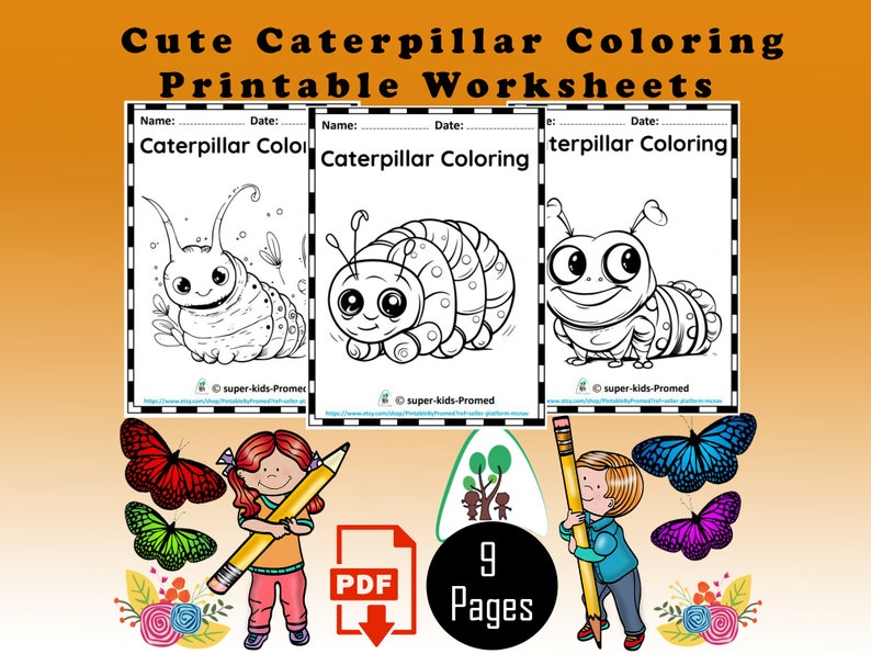 Cute Caterpillar Coloring Pages for Kids - Etsy
