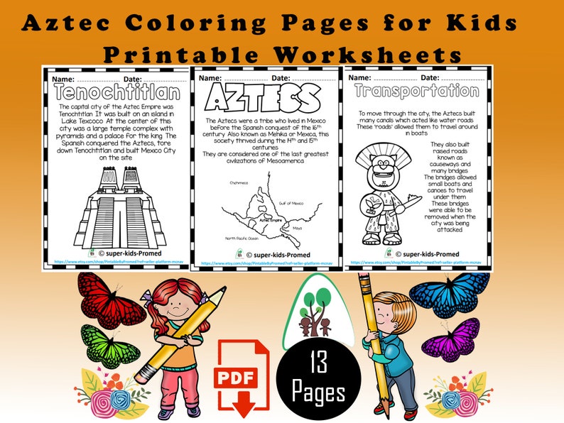 Printable Aztec Coloring Pages for Kids, - Etsy