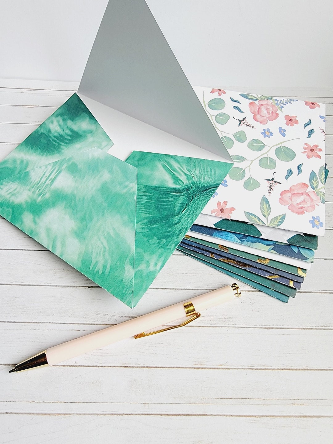 Patterned A2 Envelopes, Green White Blue, Set of 10 - Etsy