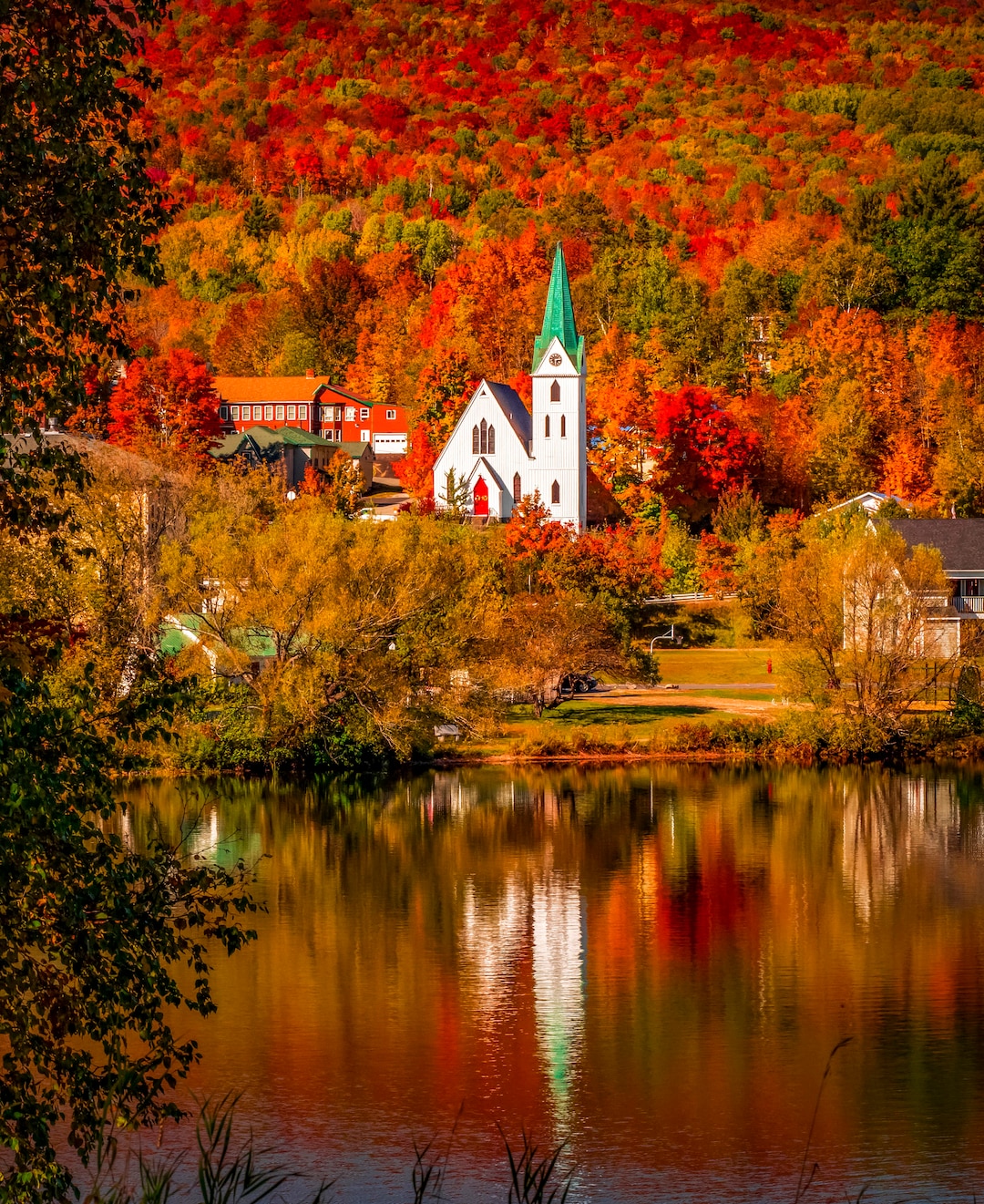 Vermont Fall Foliage Photo Print: White Church Autumn Landscape - Etsy