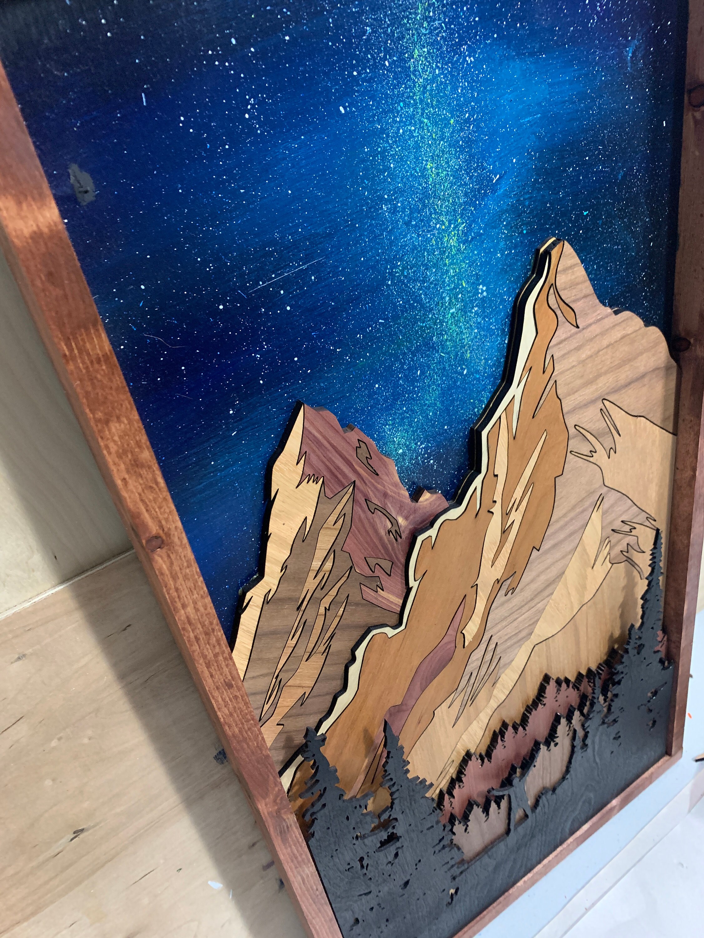 Mountain Landscape Night Quilt Laser Ready File, Mountain Wood Intarsia ...