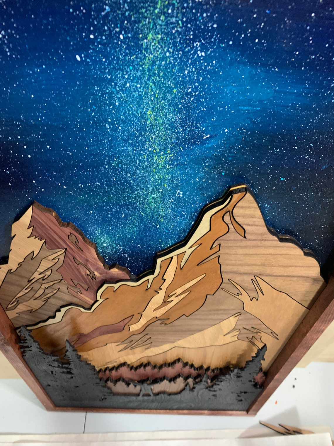 Mountain Landscape Night Quilt Laser Ready File, Mountain Wood Intarsia ...