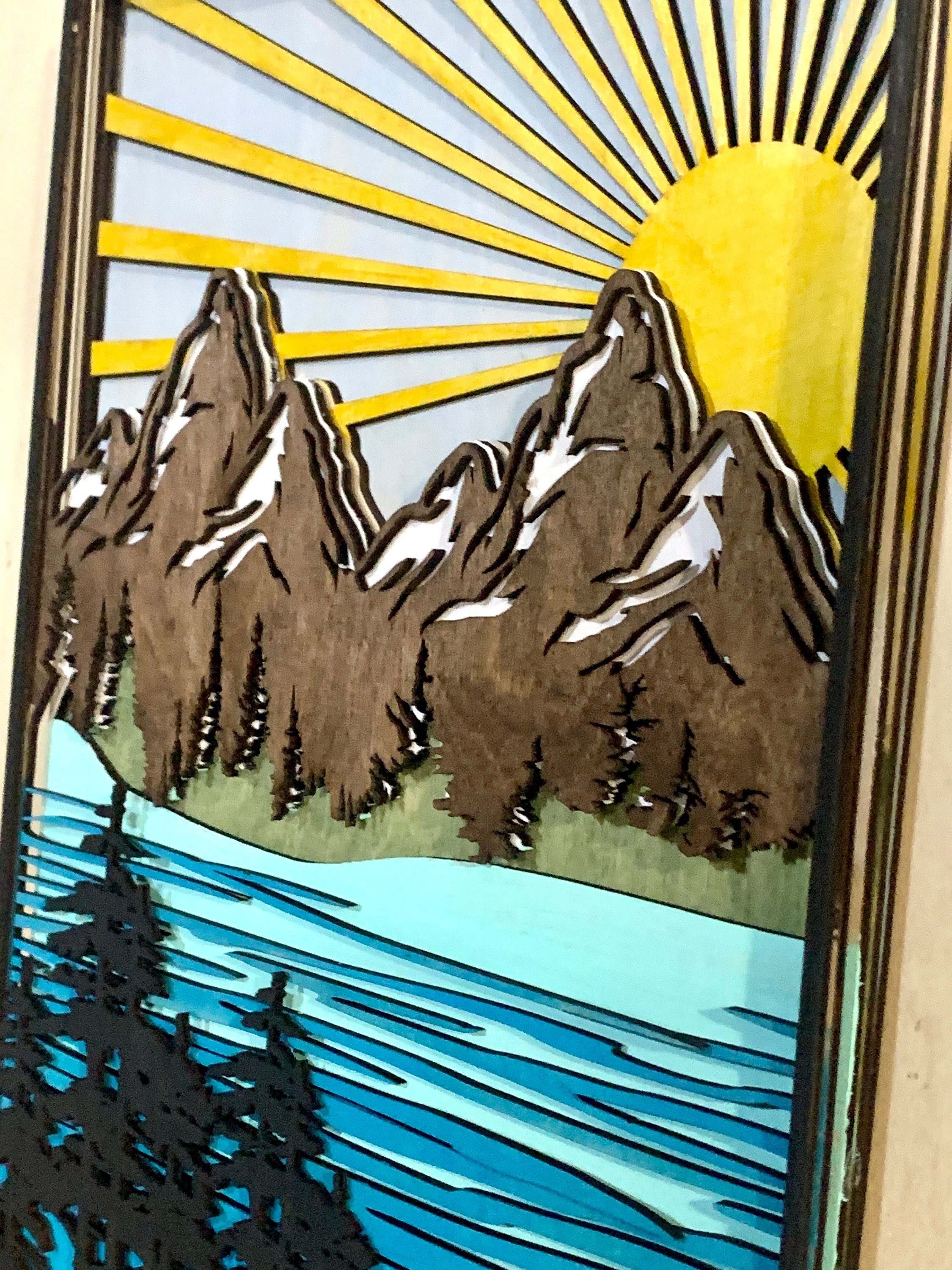 Multilayered Mountains Lake Pine Trees Laser Cut File, Multilayered ...
