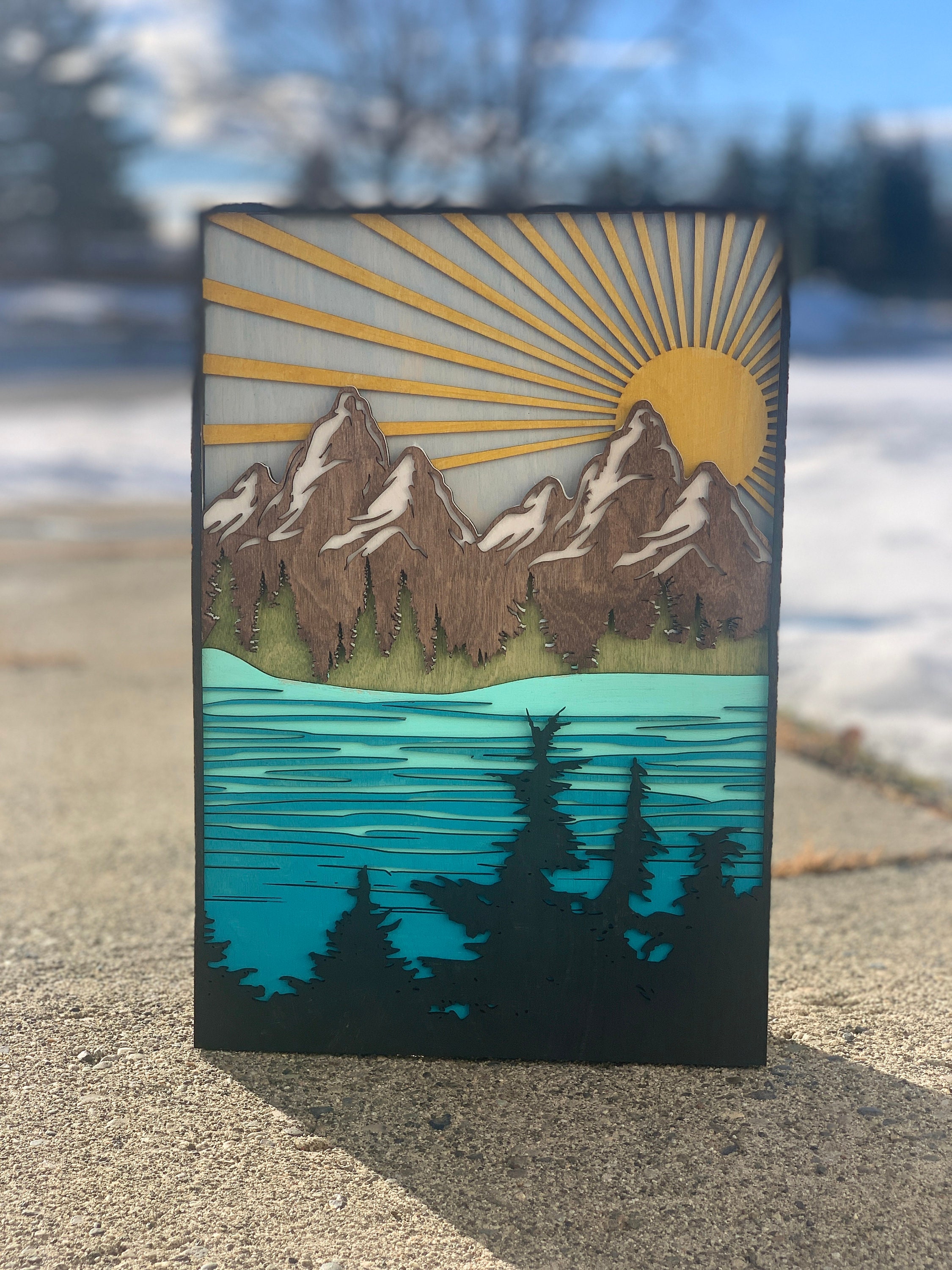 Multilayered Mountains Lake Pine Trees Laser Cut File, Multilayered ...