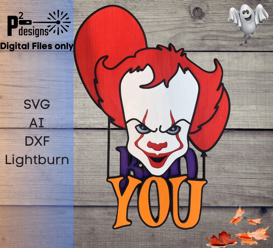 Scary Clown Boo You Sign Door Hanger SVG Laser Ready File Boo Halloween ...