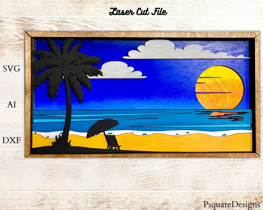 Multilayered Laser Cut File Beach 2 Files in One Pack Beach Sunset Palm ...