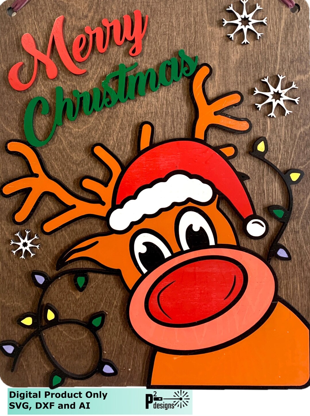 Rudolf Merry Christmas Sign Christmas Door Hanger Rudolf Wall Hanger ...