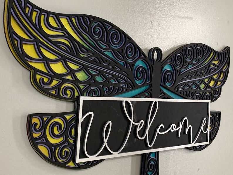 Dragonfly Welcome Sign Laser Cut File Spring Laser Cut File Dragonfly ...