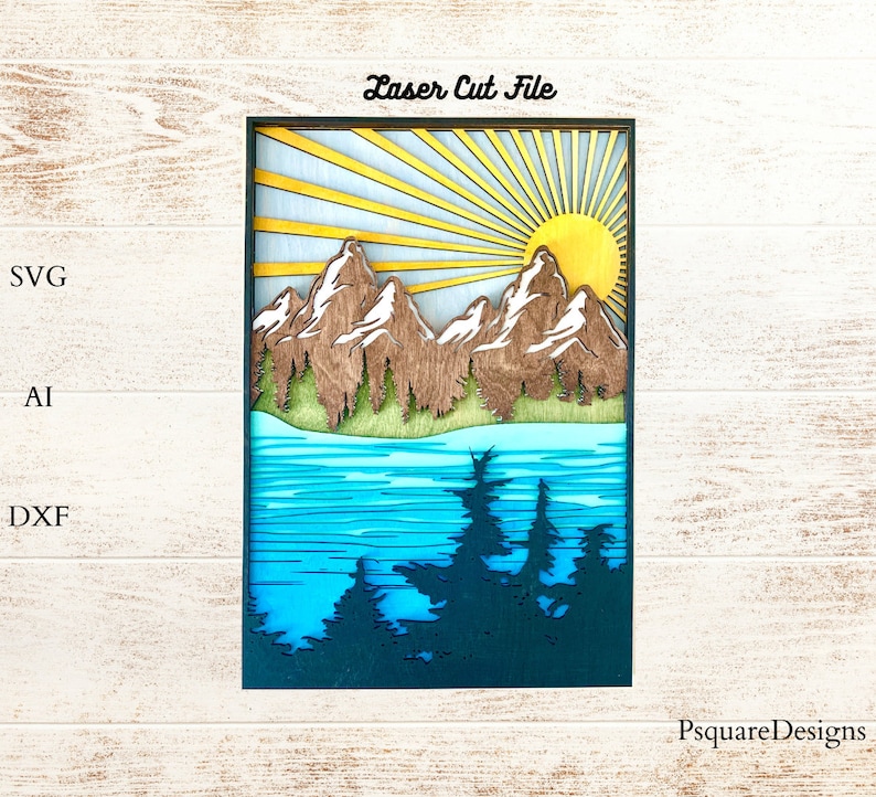 Multilayered Mountains Lake Pine Trees Laser Cut File, Multilayered ...