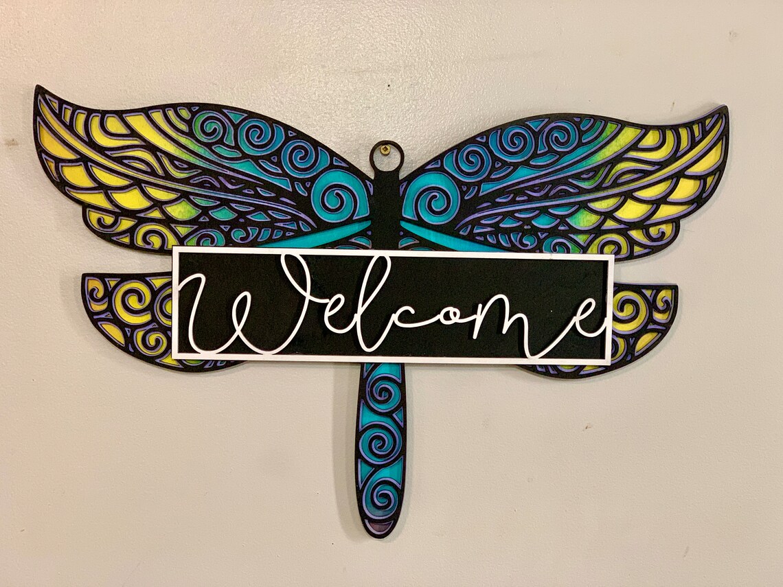 Dragonfly Welcome Sign Laser Cut File Spring Laser Cut File Dragonfly ...