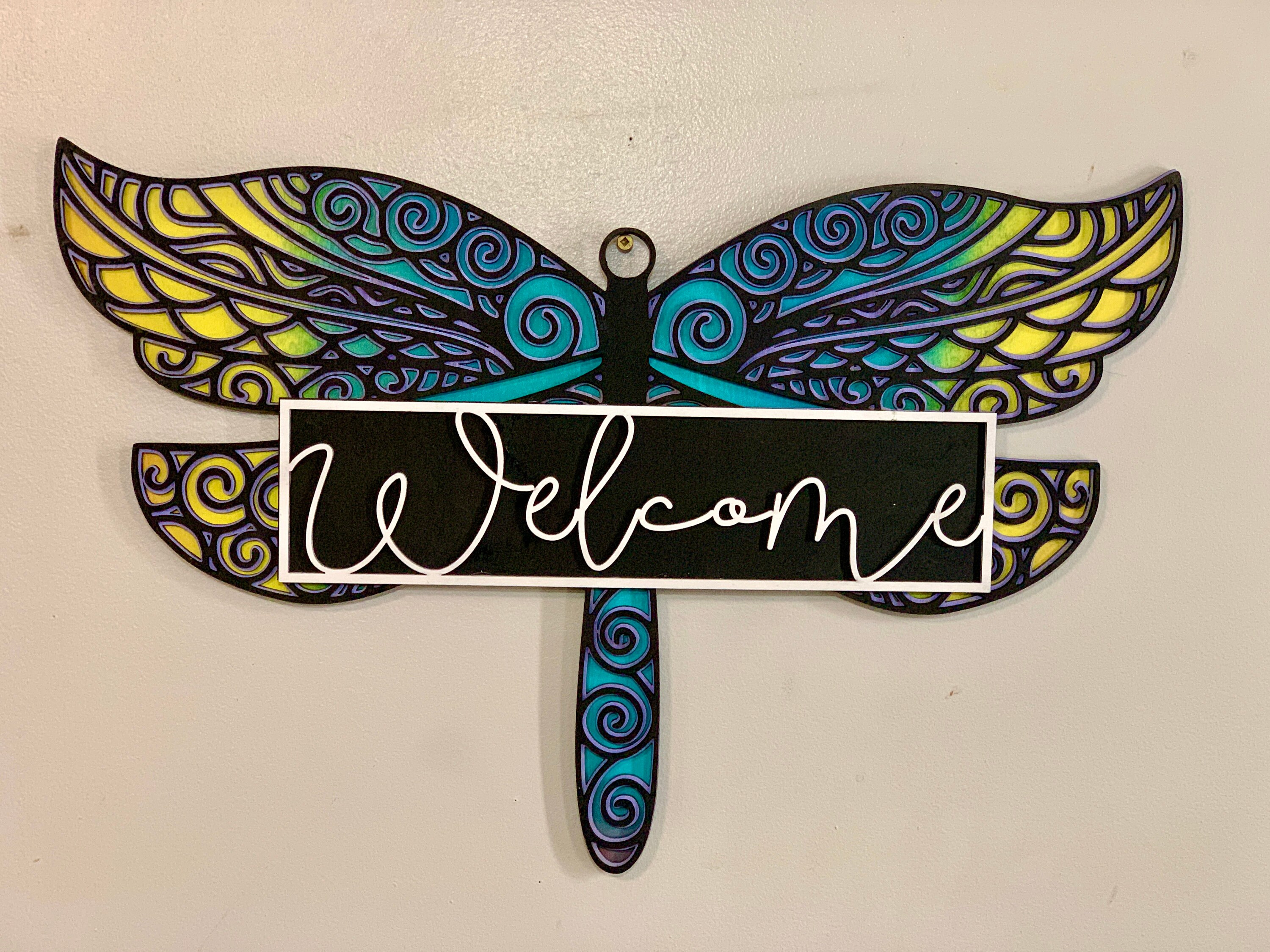 Dragonfly Welcome Sign Laser Cut File Spring Laser Cut File Dragonfly ...