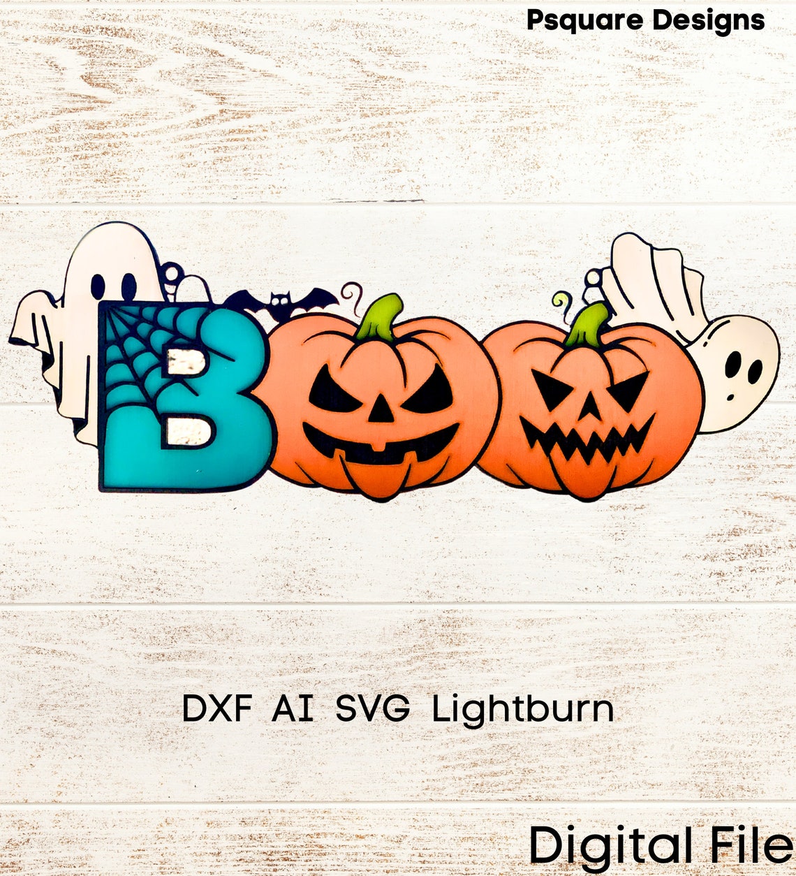 Jack-o-lantern Boo Sign Horizontal Door Hanger Spooky SVG Laser Ready ...