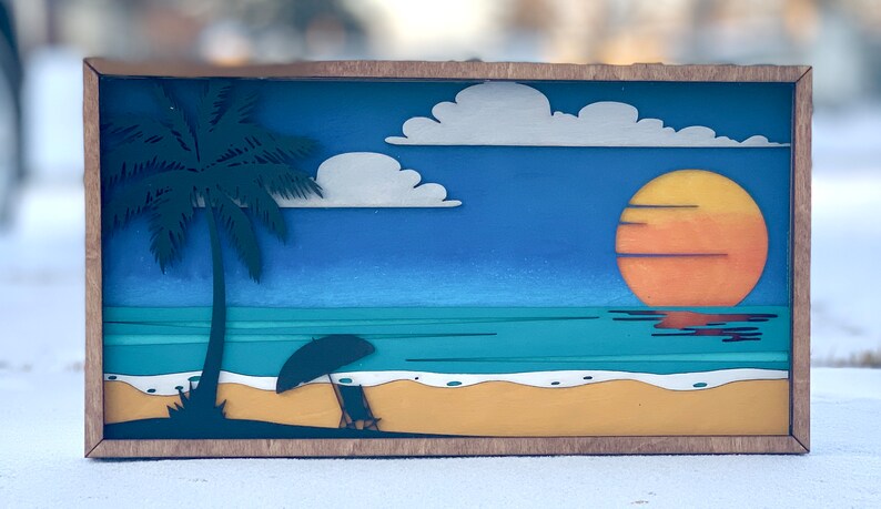 Multilayered Laser Cut File Beach 2 Files in One Pack Beach Sunset Palm ...