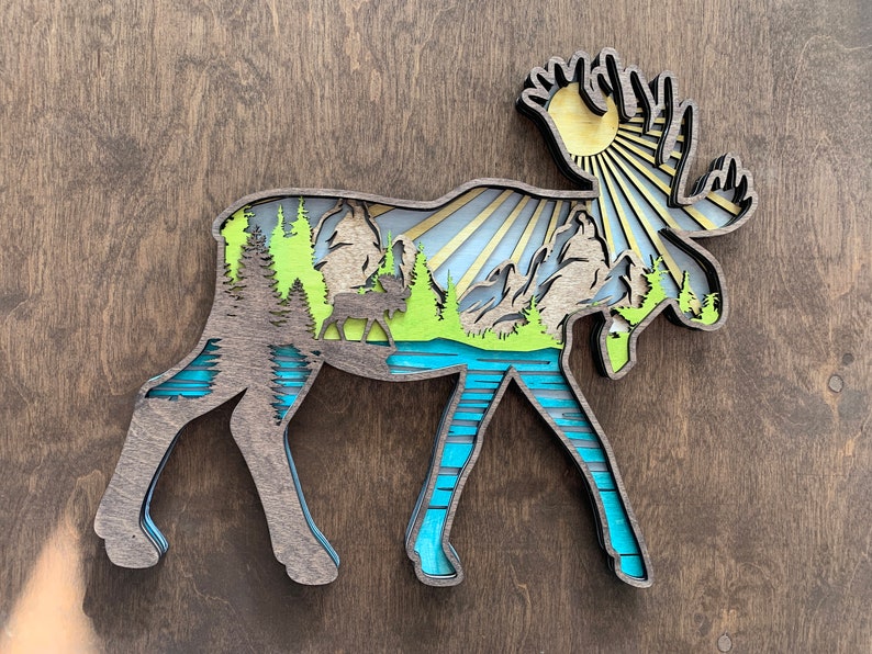 Multilayered Moose Decor Cabin Moose Decor Rustic Multilayered Moose ...