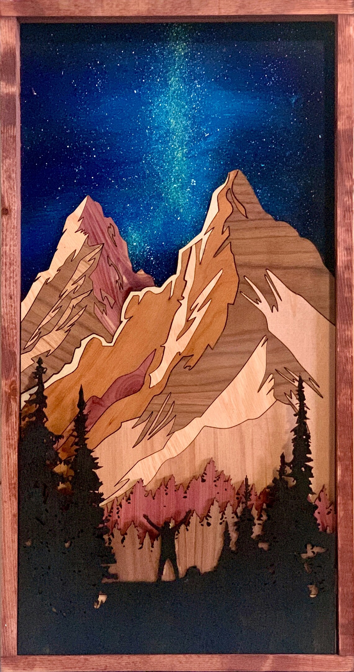 Mountain Landscape Night Quilt Laser Ready File, Mountain Wood Intarsia ...
