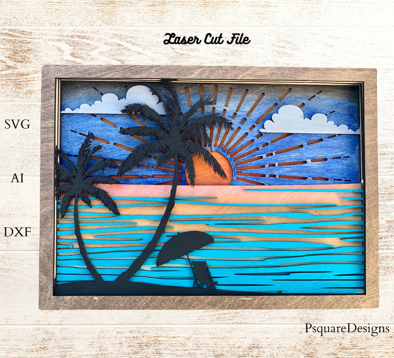 Multilayered Laser Cut File Beach 2 Files in One Pack Beach Sunset Palm ...