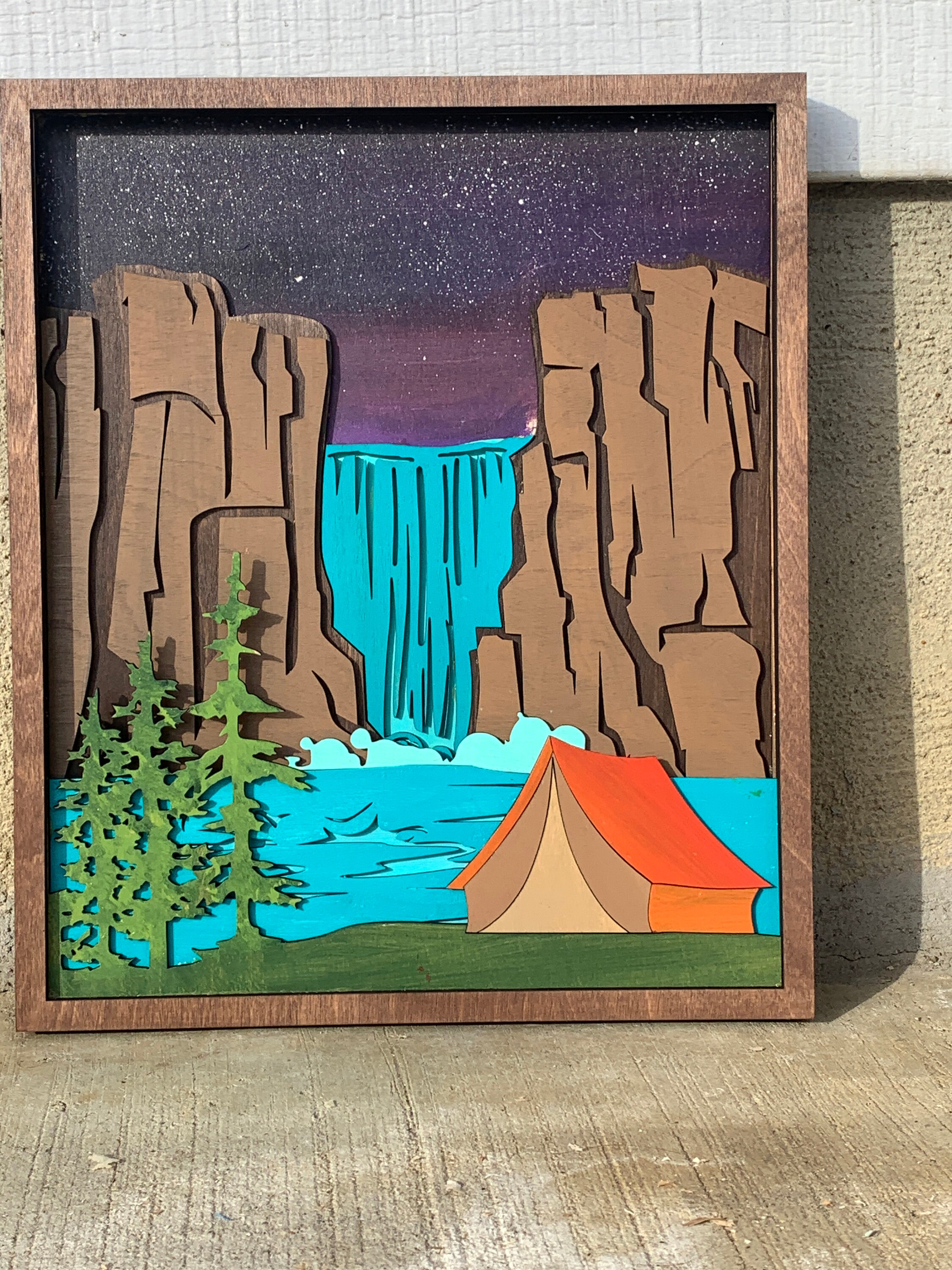 Waterfall Laser Cut File, Waterfall and Mountains Art SVG, Camping ...