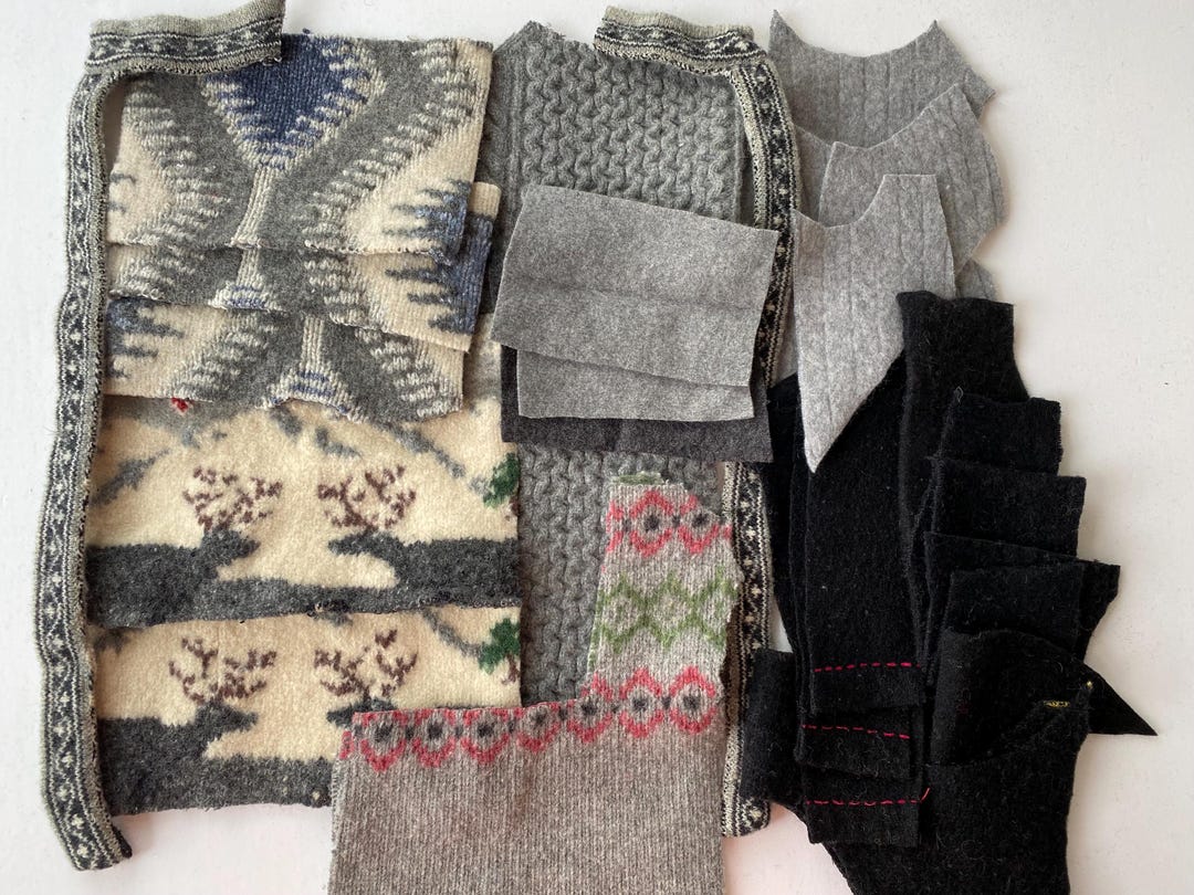 Felted Wool Sweater Scraps, 1 # Wool Pieces, Wool Appliqué Scraps ...