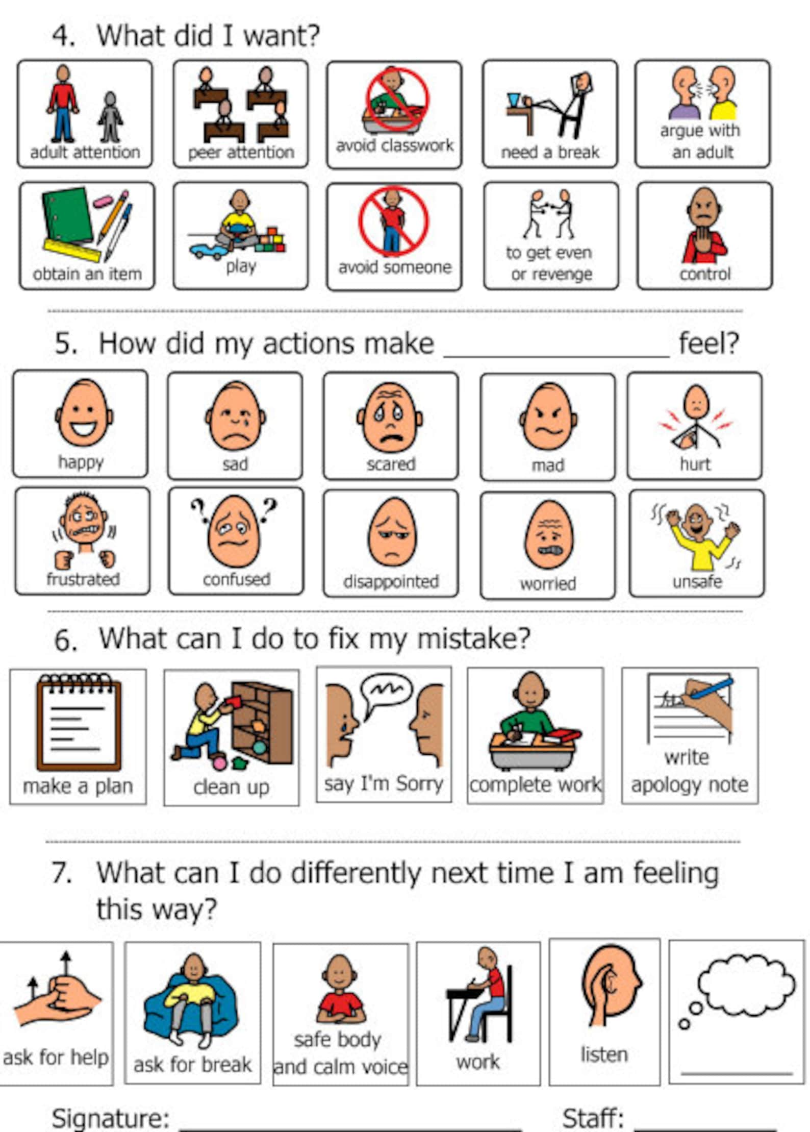 Boardmaker Social Emotional Behavioral Self Reflection Form/think Sheet ...