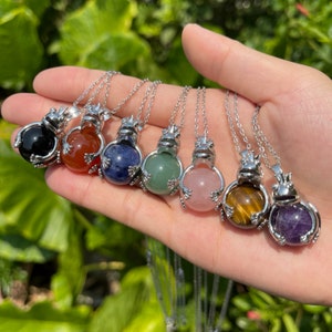 Gemstone Frog Pendant Necklace, Crystal Sphere With Silver Frog ...