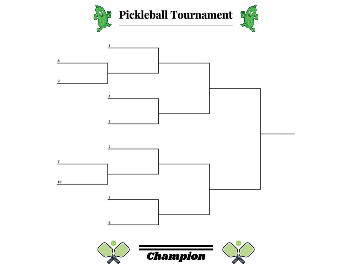 10 Team Pickleball Tournament Bracket, Printable Sports Bracket (PDF ...